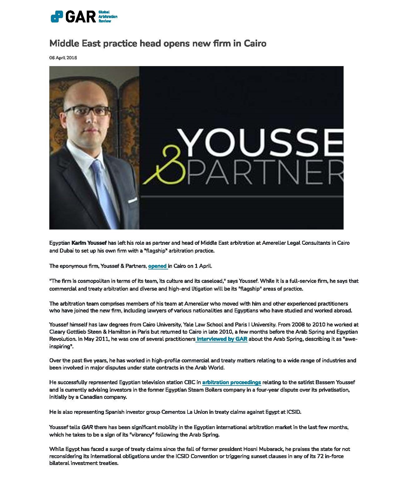 Youssef + Partners Launch Featured In Global Arbitration